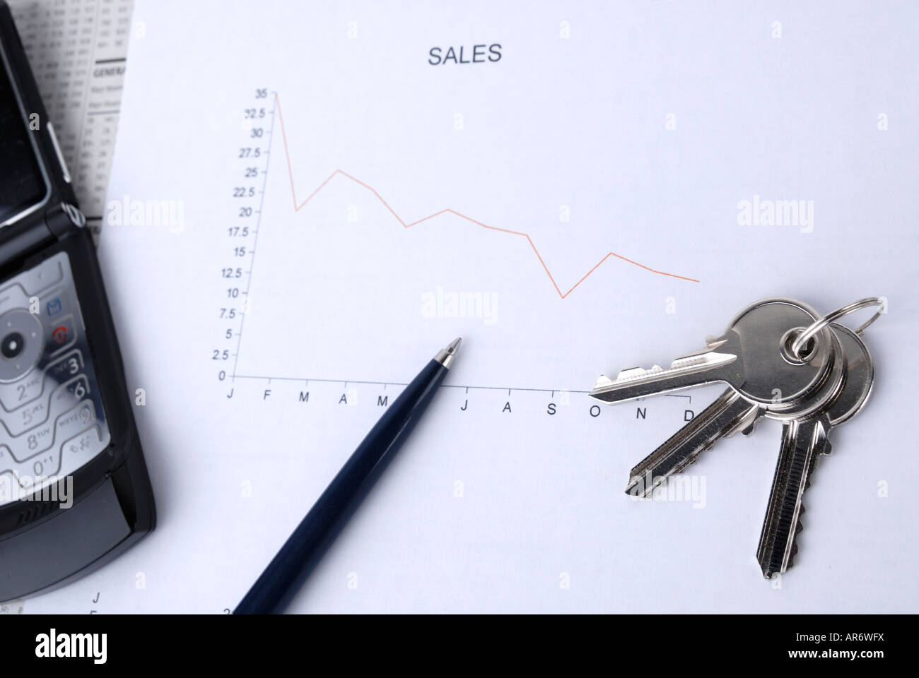 Office items on a graph Stock Photo - Alamy