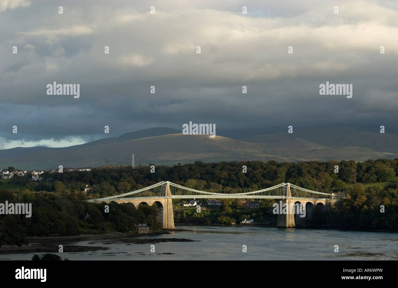 Menai Strait Suspension Bridge Anglesey Gwynedd North Wales Stock Photo ...