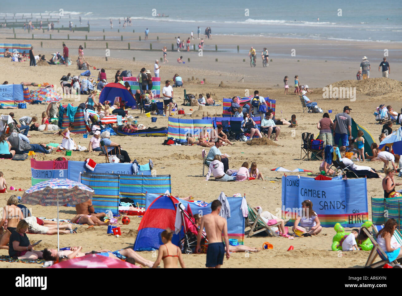 View along Camber Sands Beach in Summer Kent England Stock Photo - Alamy