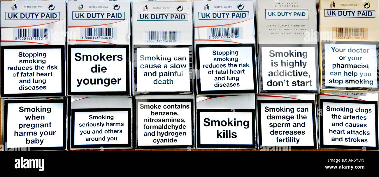 Cigarette packet warnings hi-res stock photography and images - Alamy