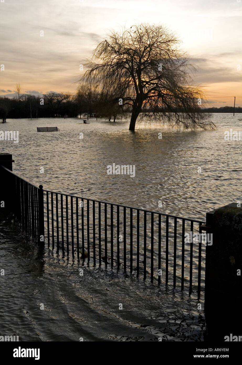 Severe flooding in Tewkesbury Gloucestershire at the point where the ...