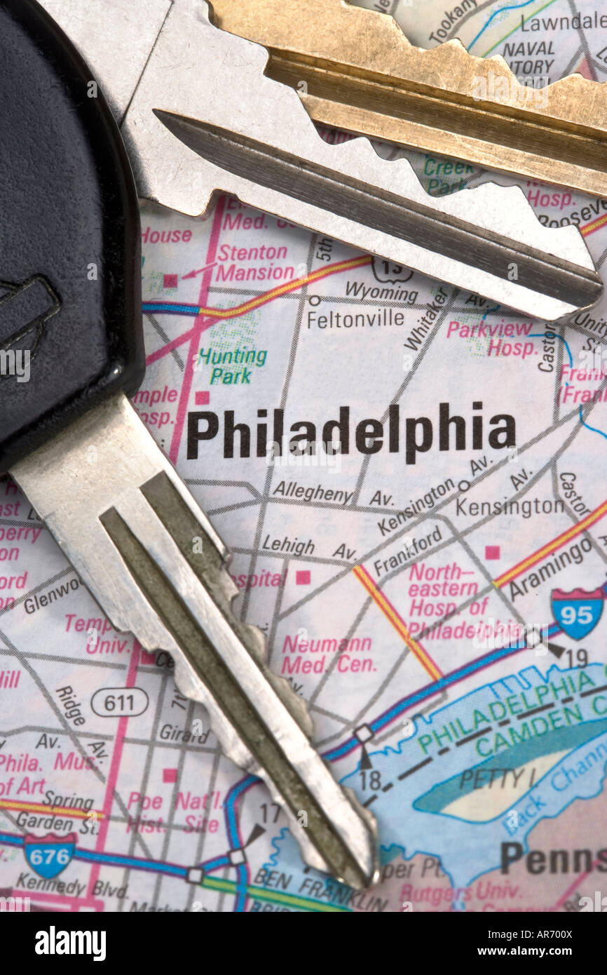 A close up of a map of Philadelphia Pennsylvania with car keys Stock ...