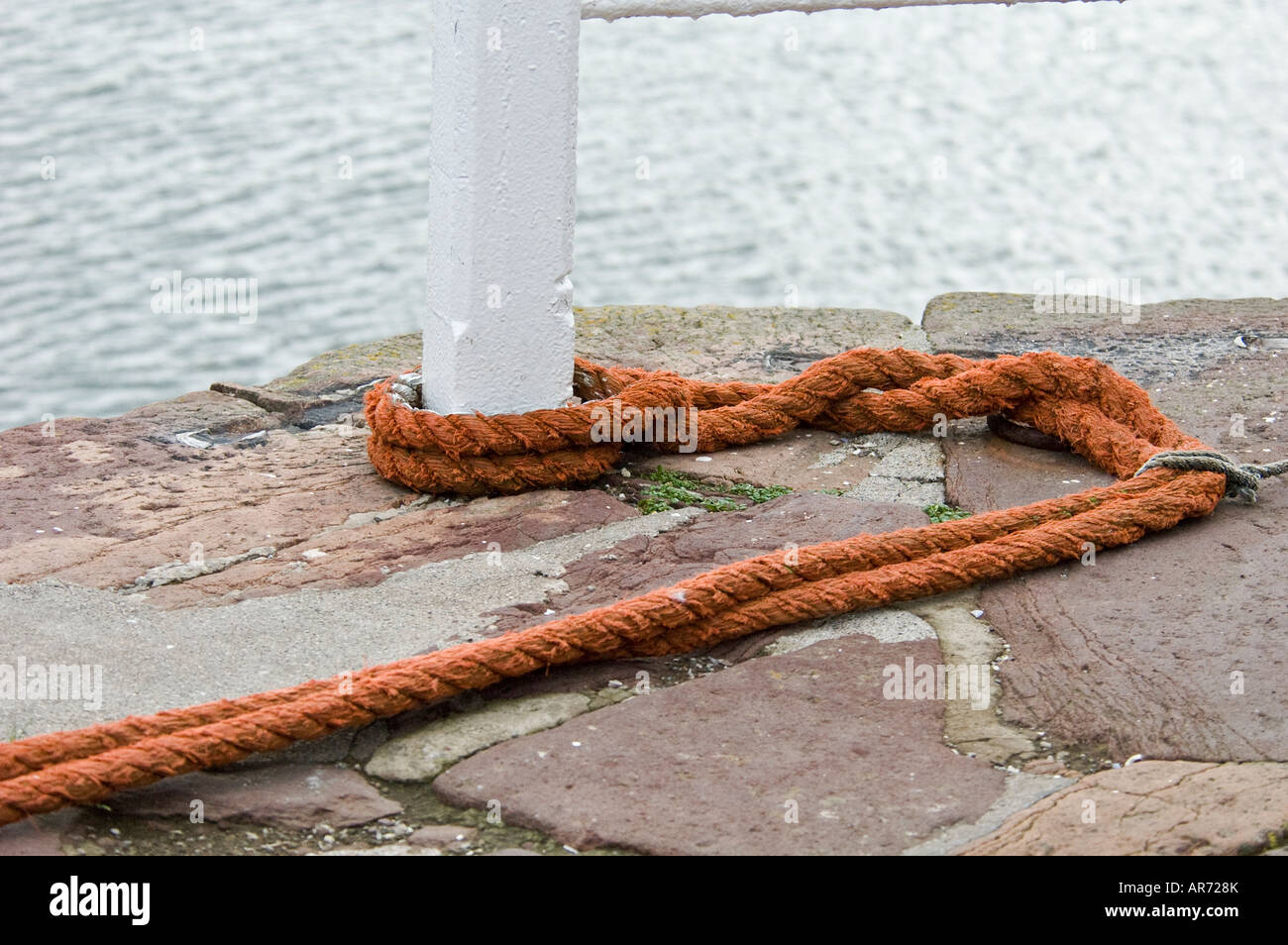 Orange mooring rope in the harbour, North Berwick, Scotland Stock Photo ...