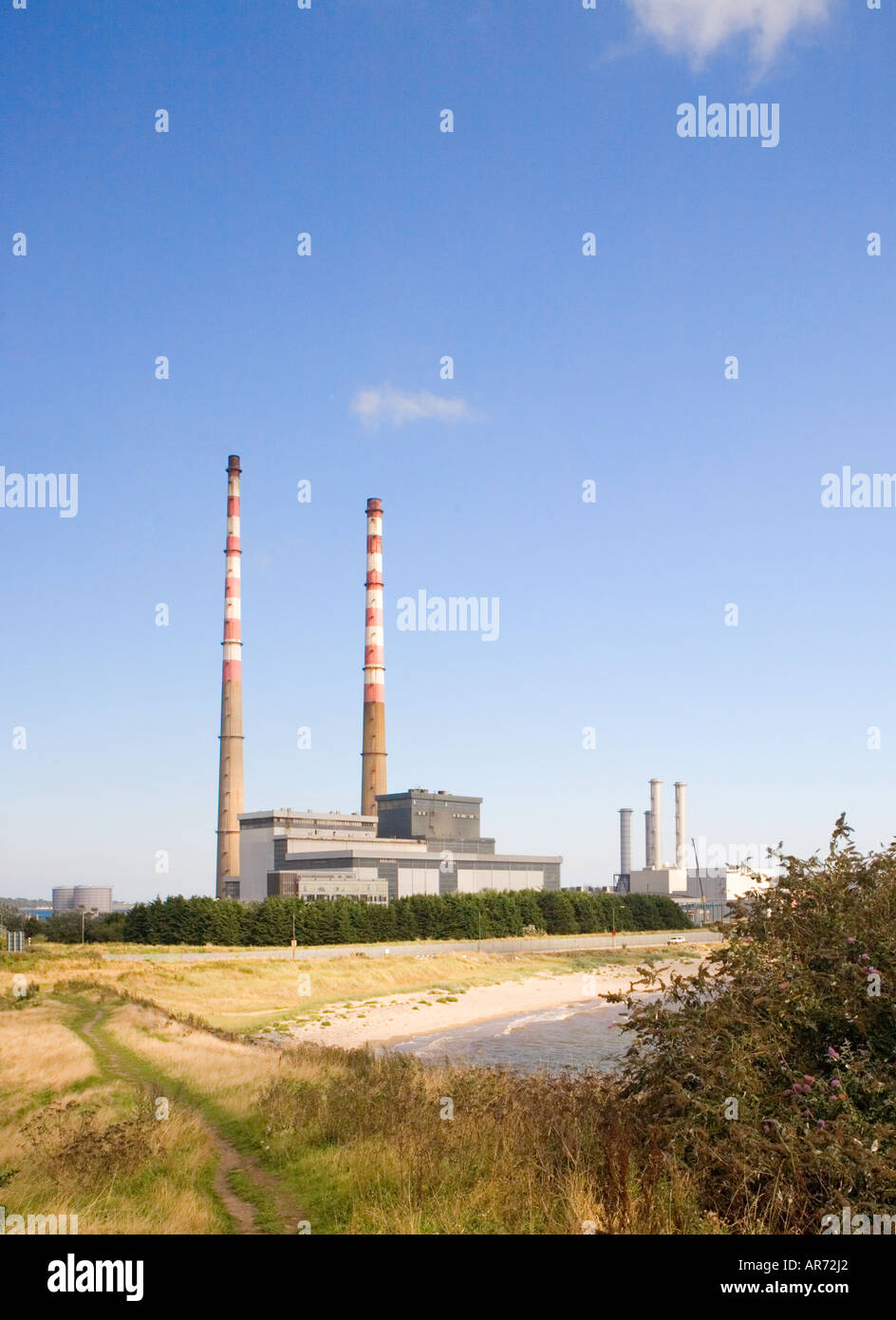 Poolbeg Power Station, Dublin, Ireland on a sunny day from Ringsend ...