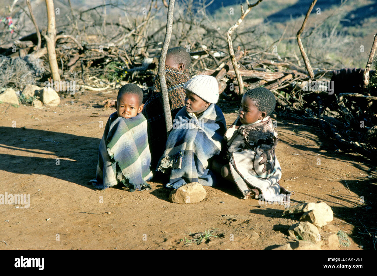 SOUTH AFRICA LESOTHO A group of tiny Basotho children in their remote ...