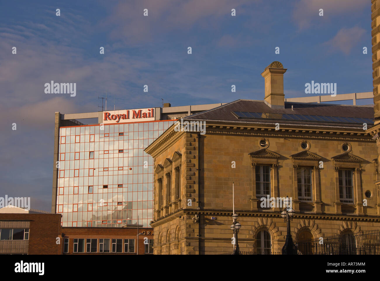 Belfast capital northern ireland blue sky background sunny bright glass ...