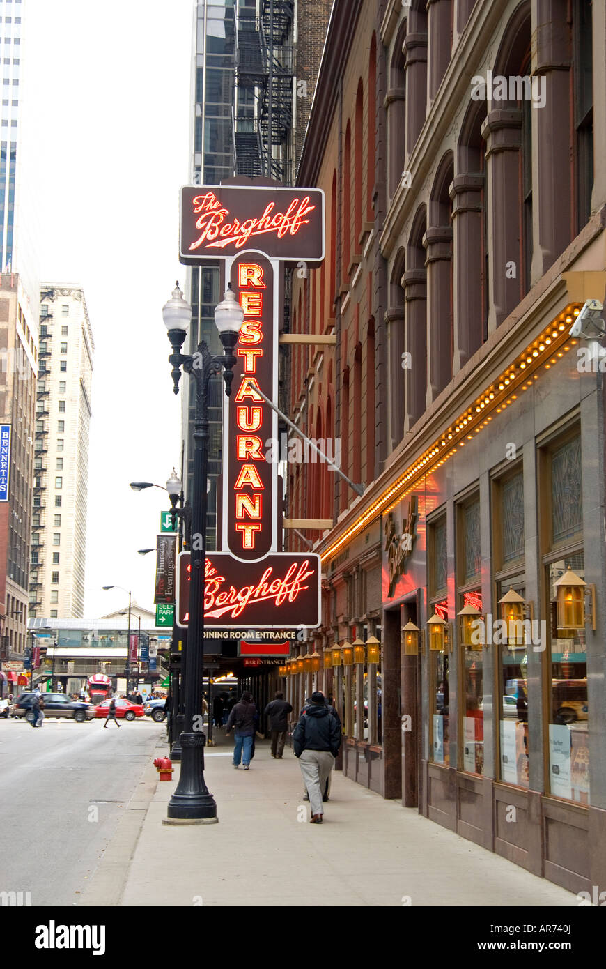 Street sign of The Berghoff which is a landmark Chicago restaurant ...