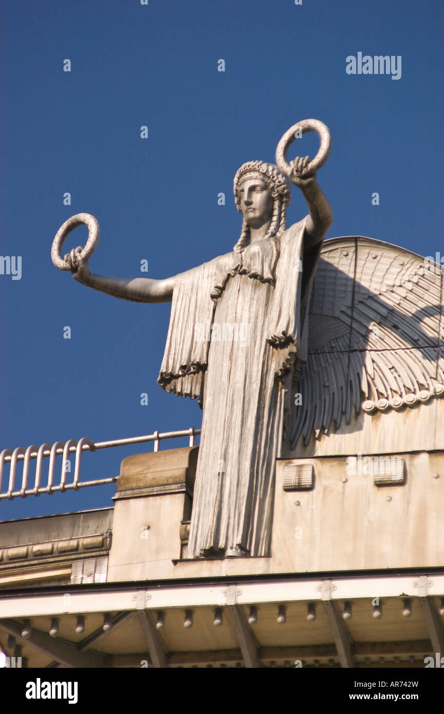 VIENNA AUSTRIA Statue on roof of Postsparkasse post office savings bank ...