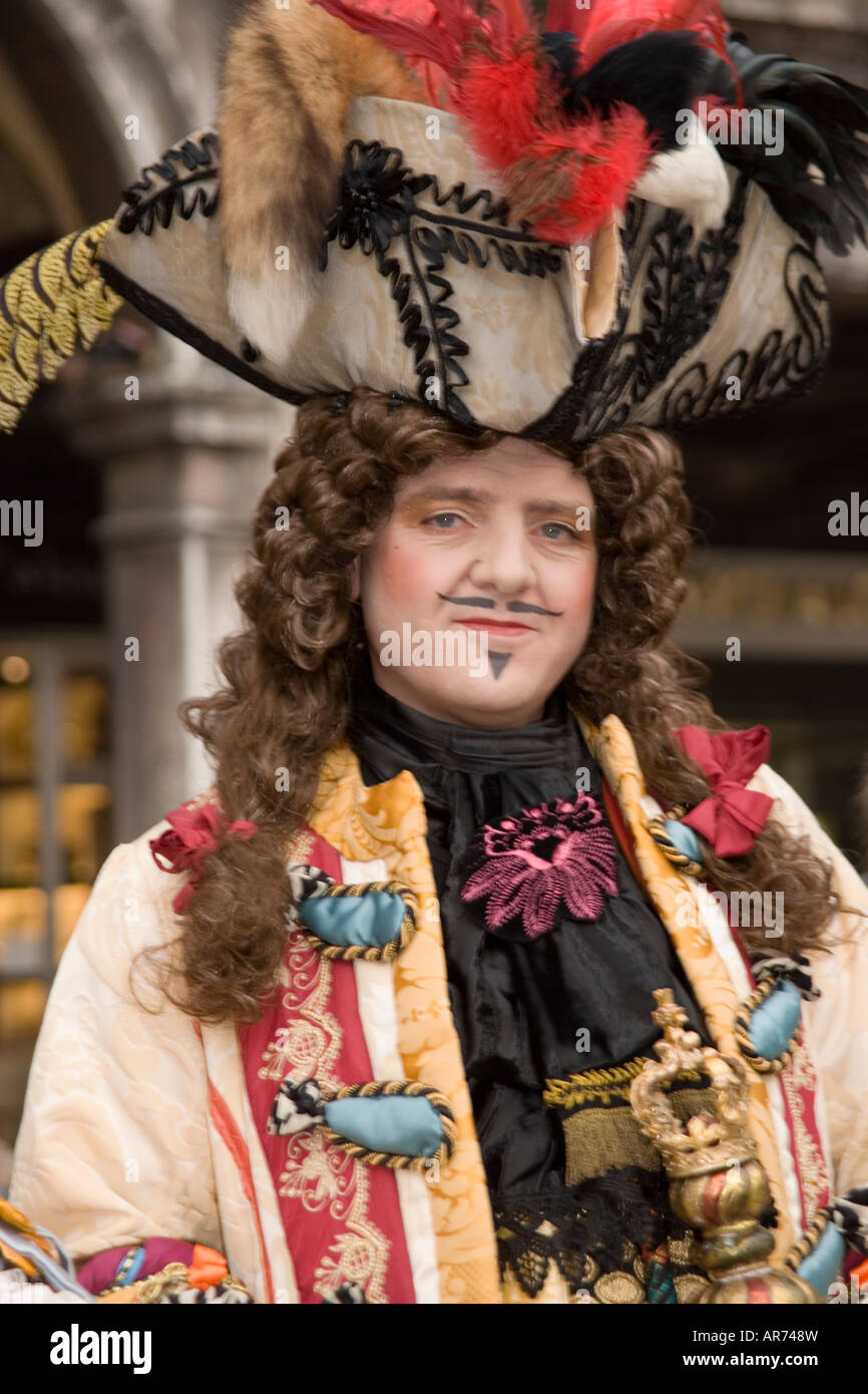 Reveller in historical costume at the Venice carnival in St Mark's ...