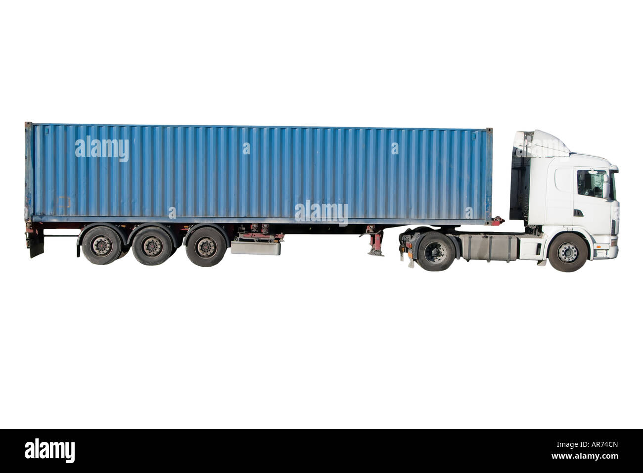 European flatbed 18-wheeler with metal container Stock Photo - Alamy