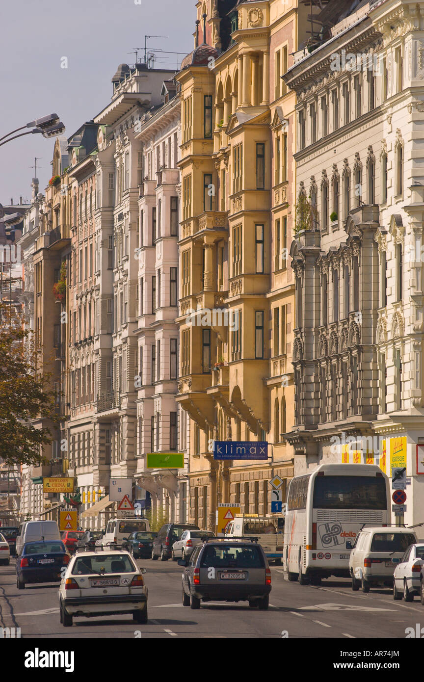 VIENNA AUSTRIA Building facades and traffic on Linke Wienzeile street ...