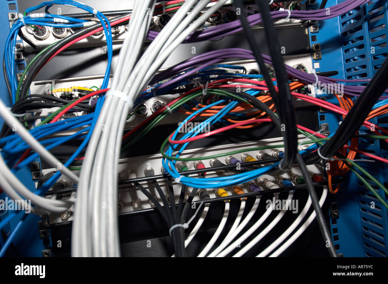 mass of wires and connectors at the back of electrical systems Stock ...
