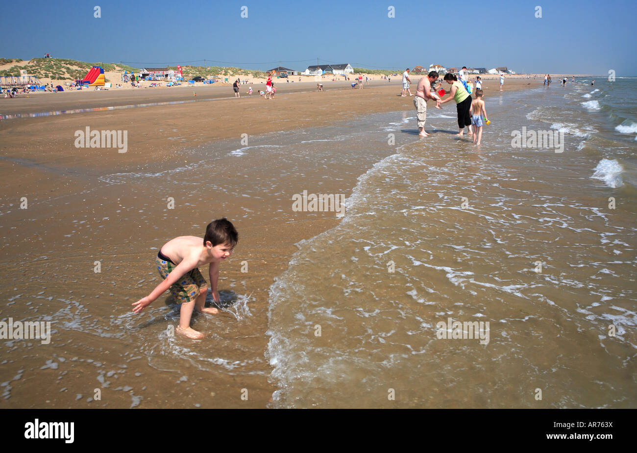 View along Camber Sands Beach during the summer Kent England Stock ...