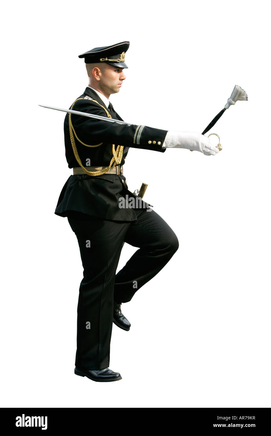 Guardsmen march in step at military parade column Officer Cadets ...