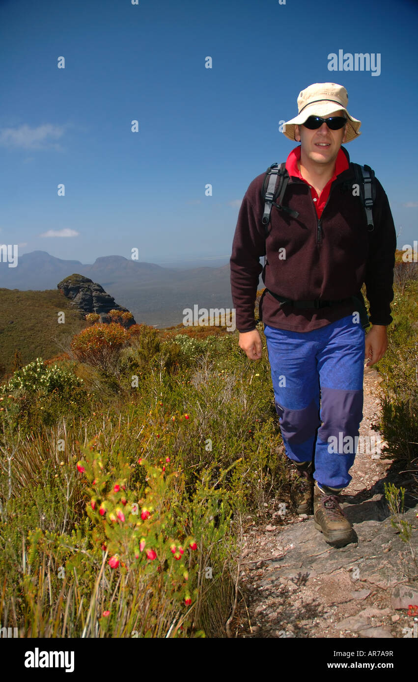 Hiker nearing the summit of Mt Trio Stirling Range National Park ...