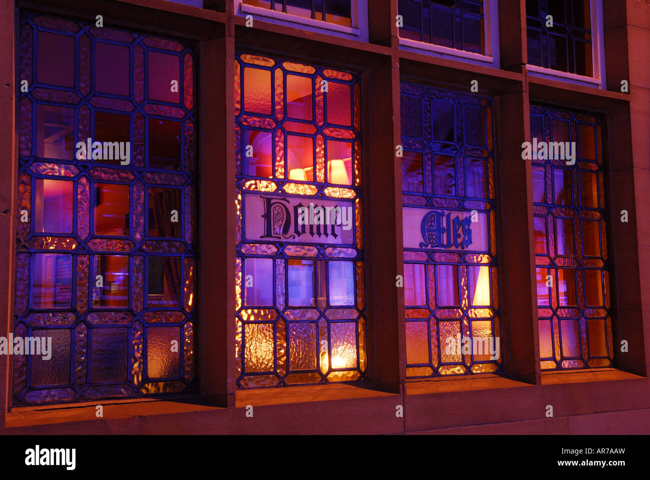 Public House Window at Night Stock Photo - Alamy