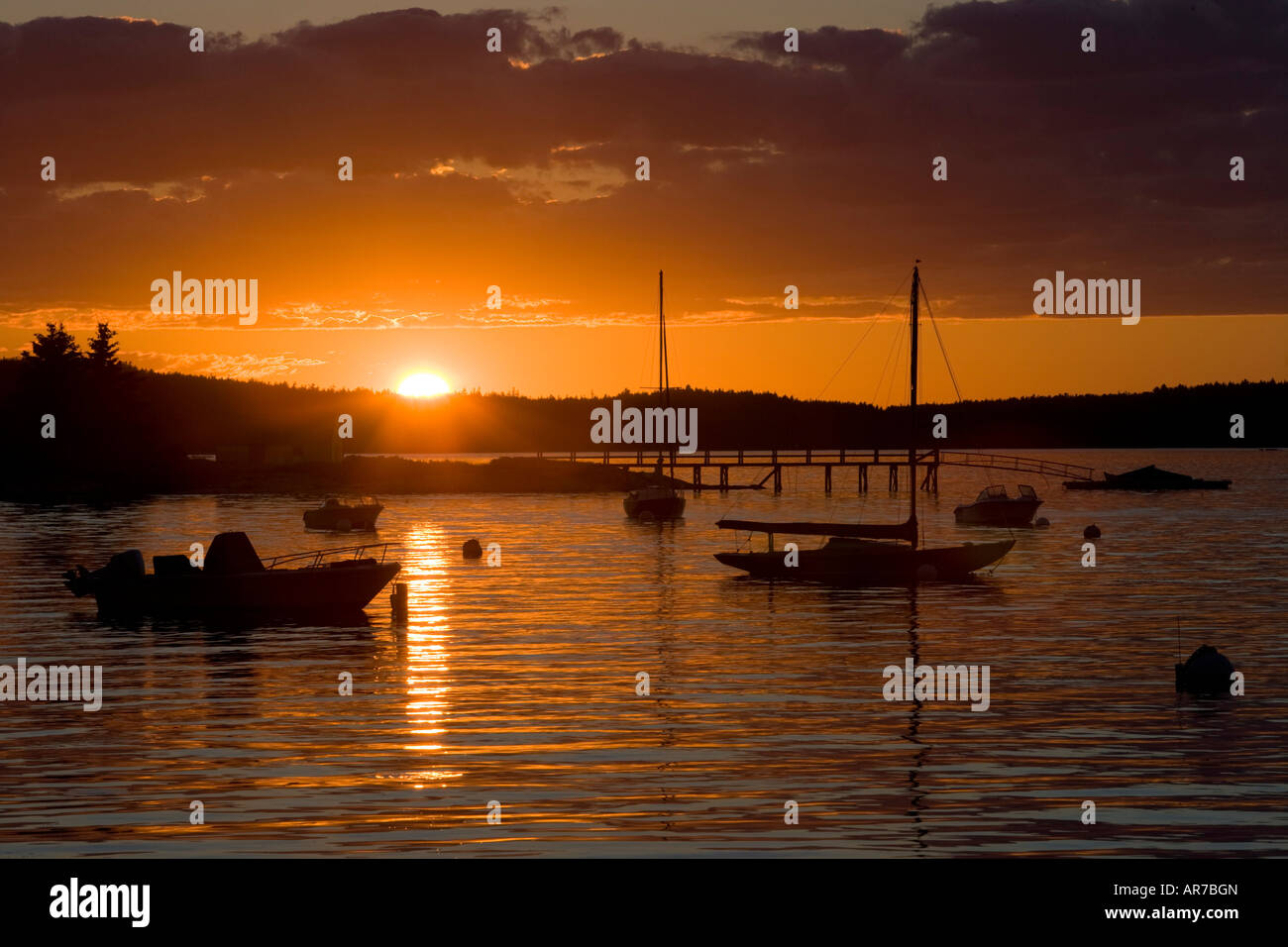 Sunset as seen from Little Deer Isle, Maine. Penobscot Bay Stock Photo ...