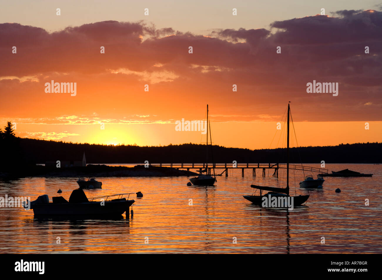 Sunset as seen from Little Deer Isle, Maine. Penobscot Bay Stock Photo ...