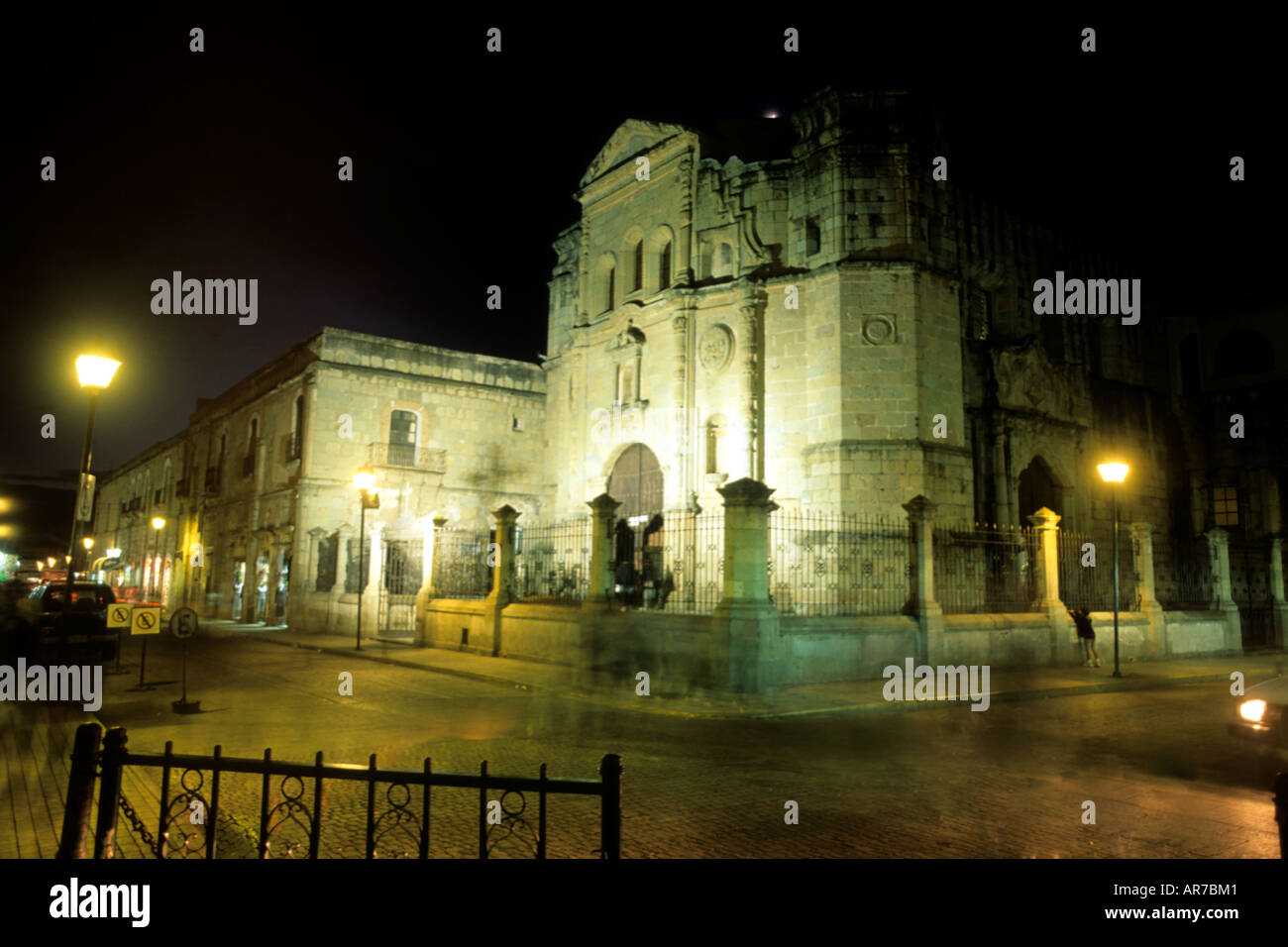 Town square with Cathedral at night time exposure in Oaxaca Mexico ...