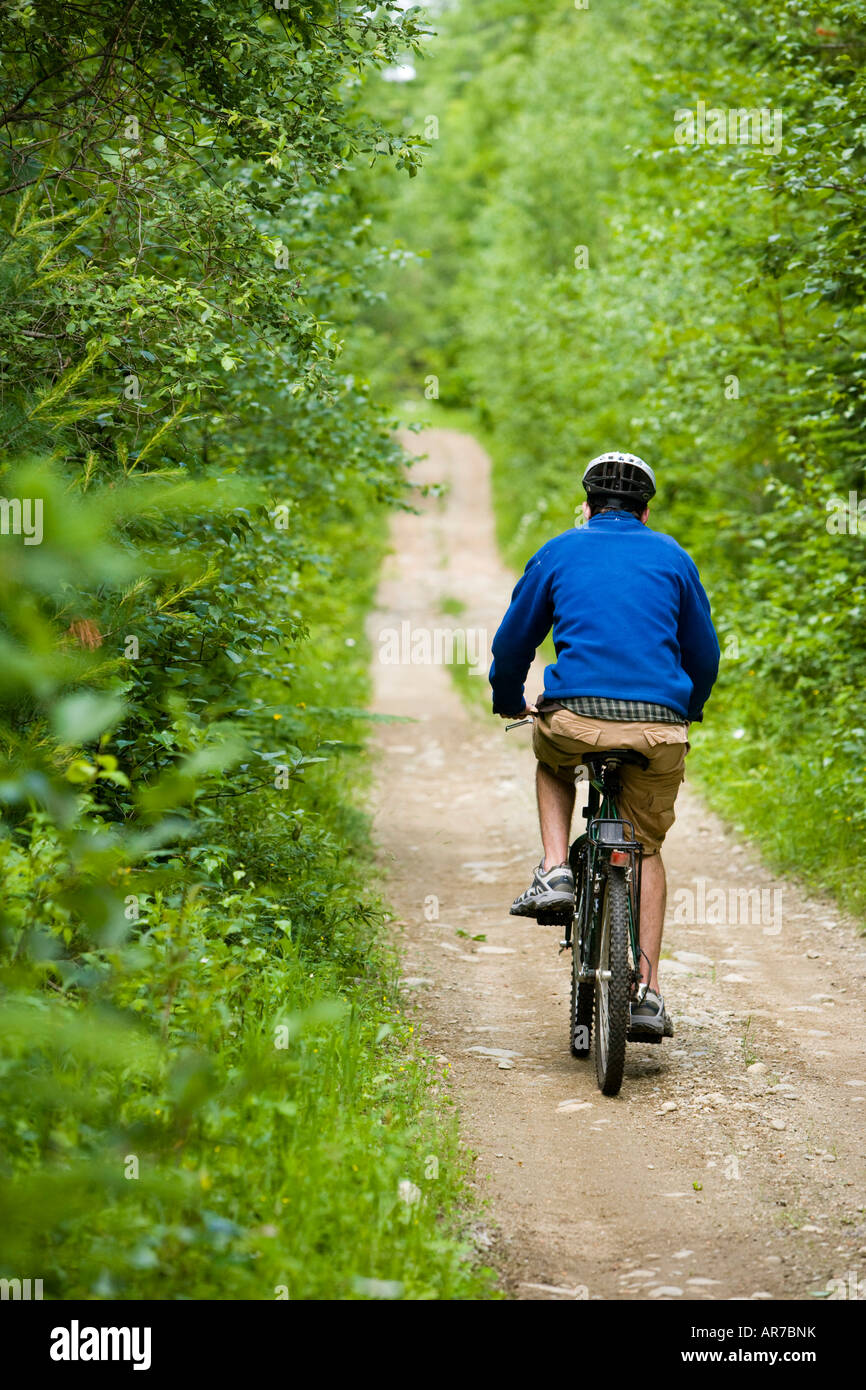 A man (age 19) mountain bikes on a trail in Turner, Maine Stock Photo ...