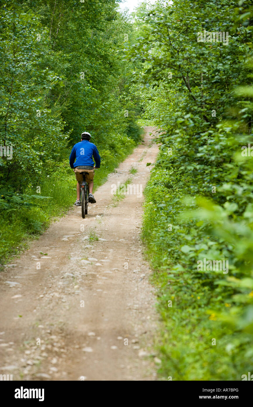 A man (age 19) mountain bikes on a trail in Turner, Maine Stock Photo ...