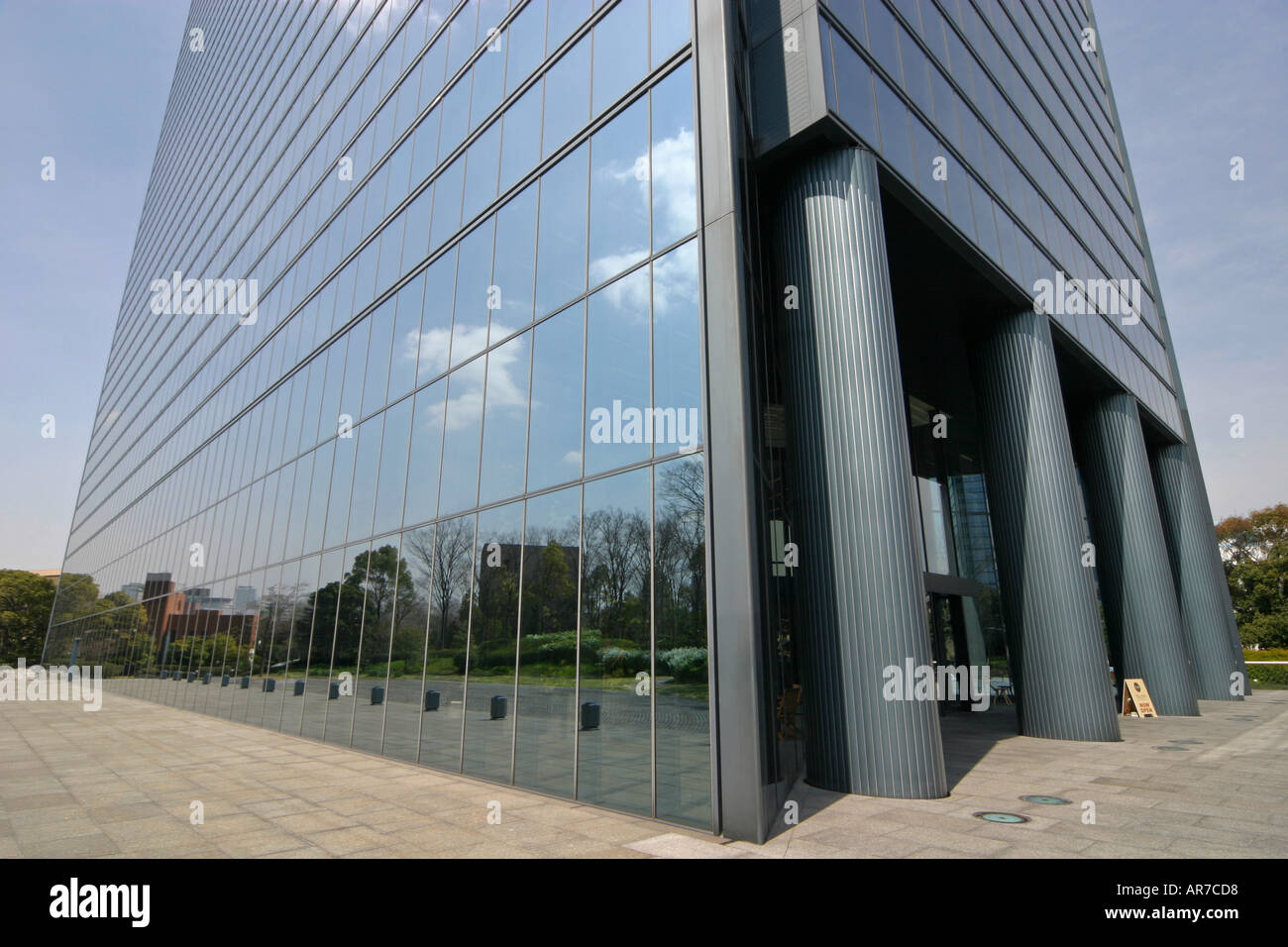 The base of a modern high rise skyscraper in Osaka business park Kansai ...
