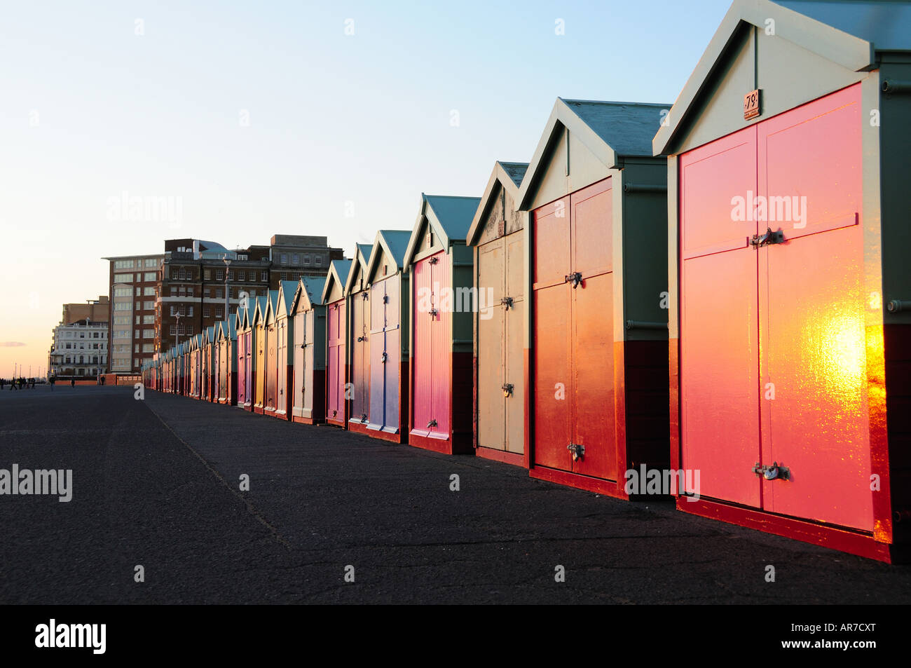 Brighton beach huts sunset hi-res stock photography and images - Alamy