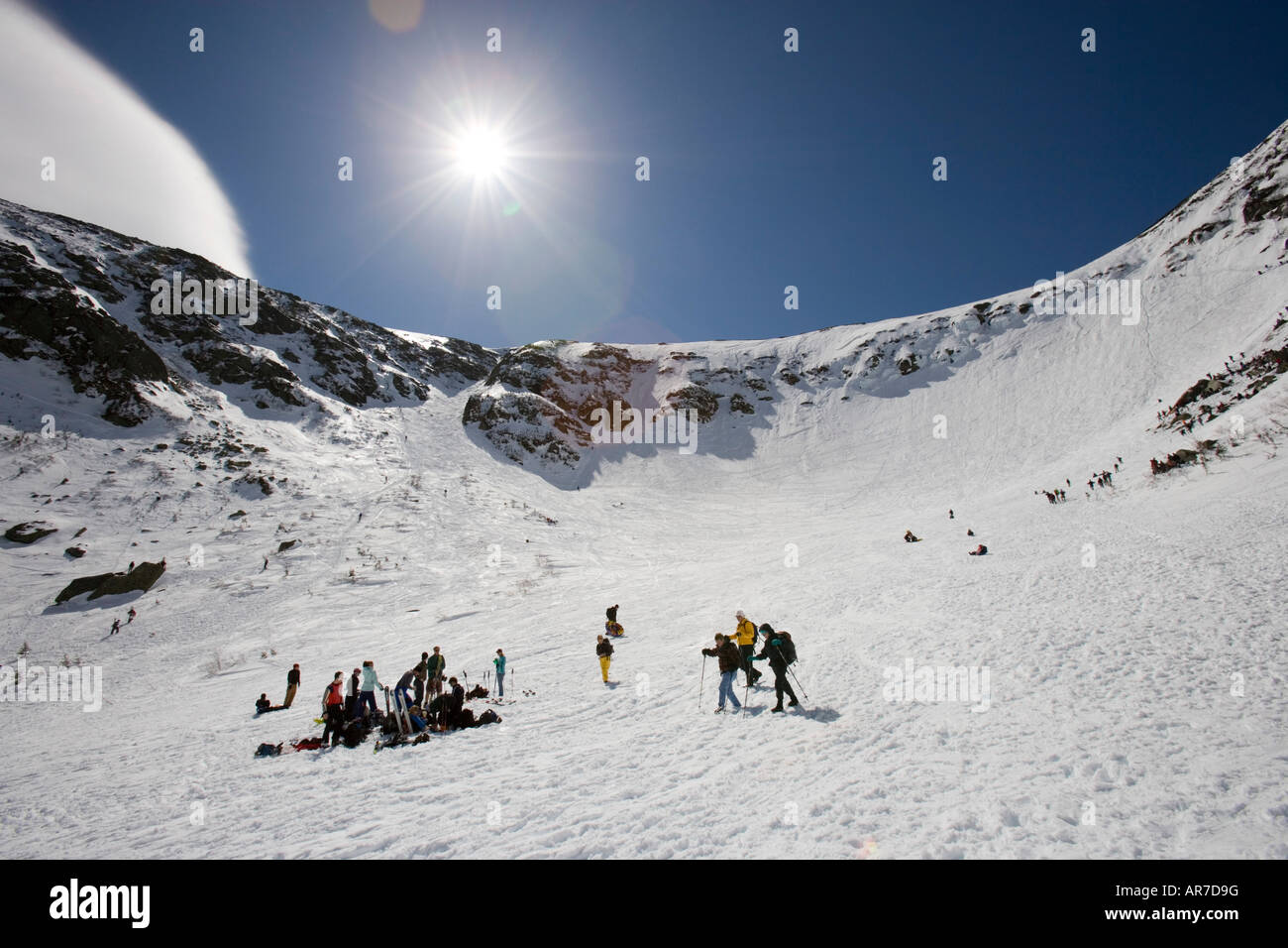 Skiers in Tuckerman Ravine in New Hampshire s White Mountains White ...