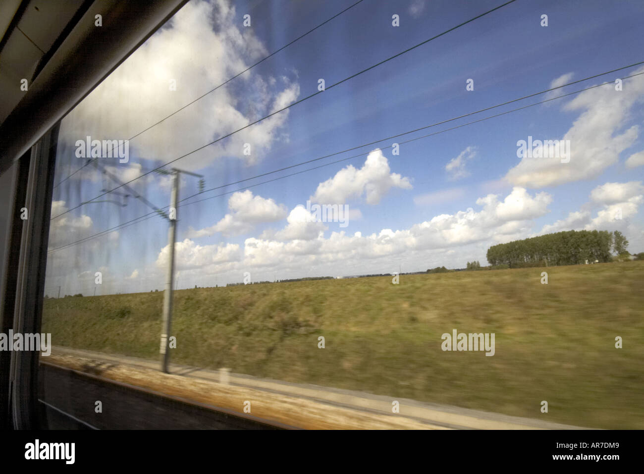 view through a Eurostar window speeding at maximum speed through the ...