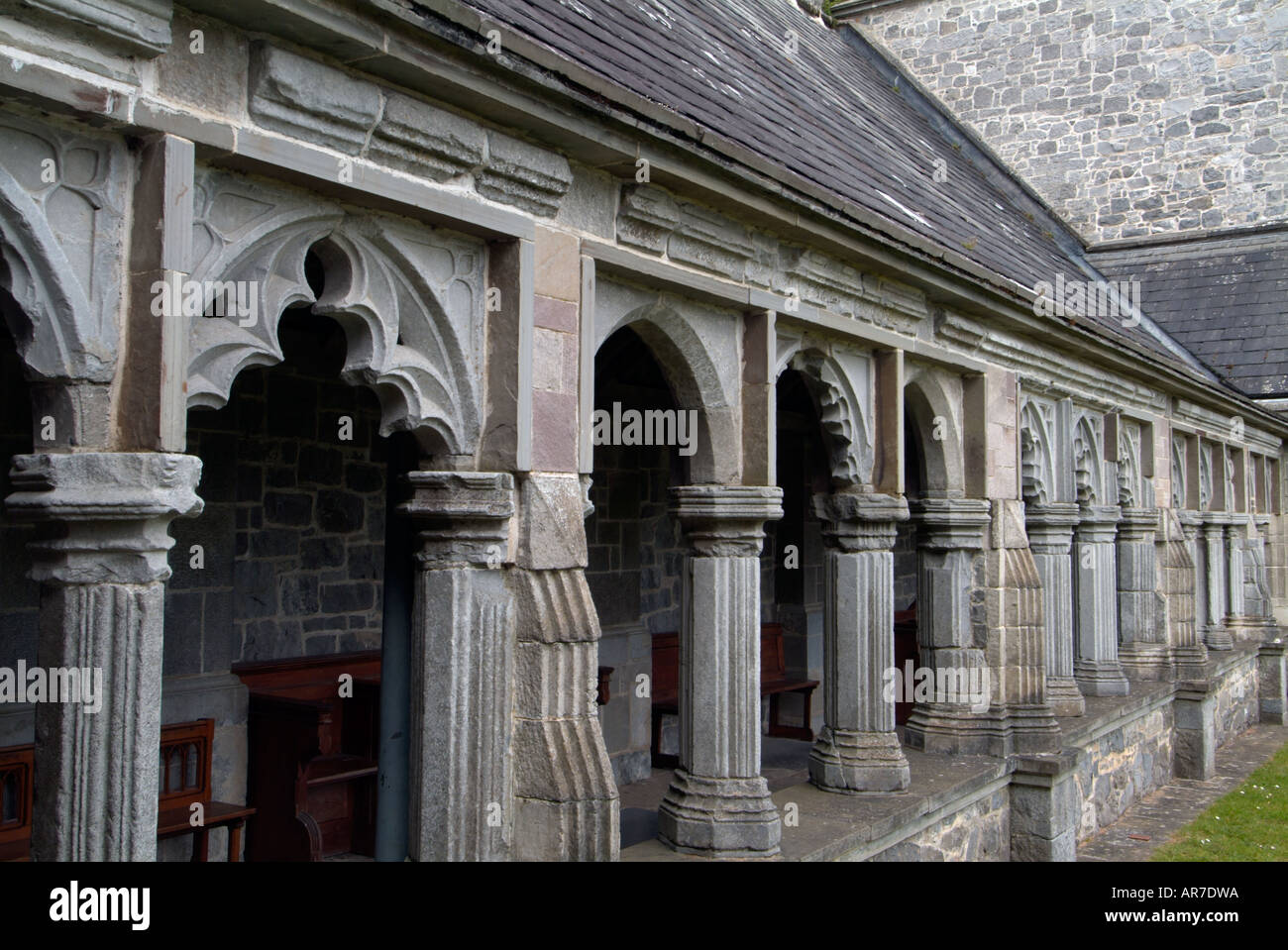 Detail of the covered walkway and cloister in Holycross Abbey ...