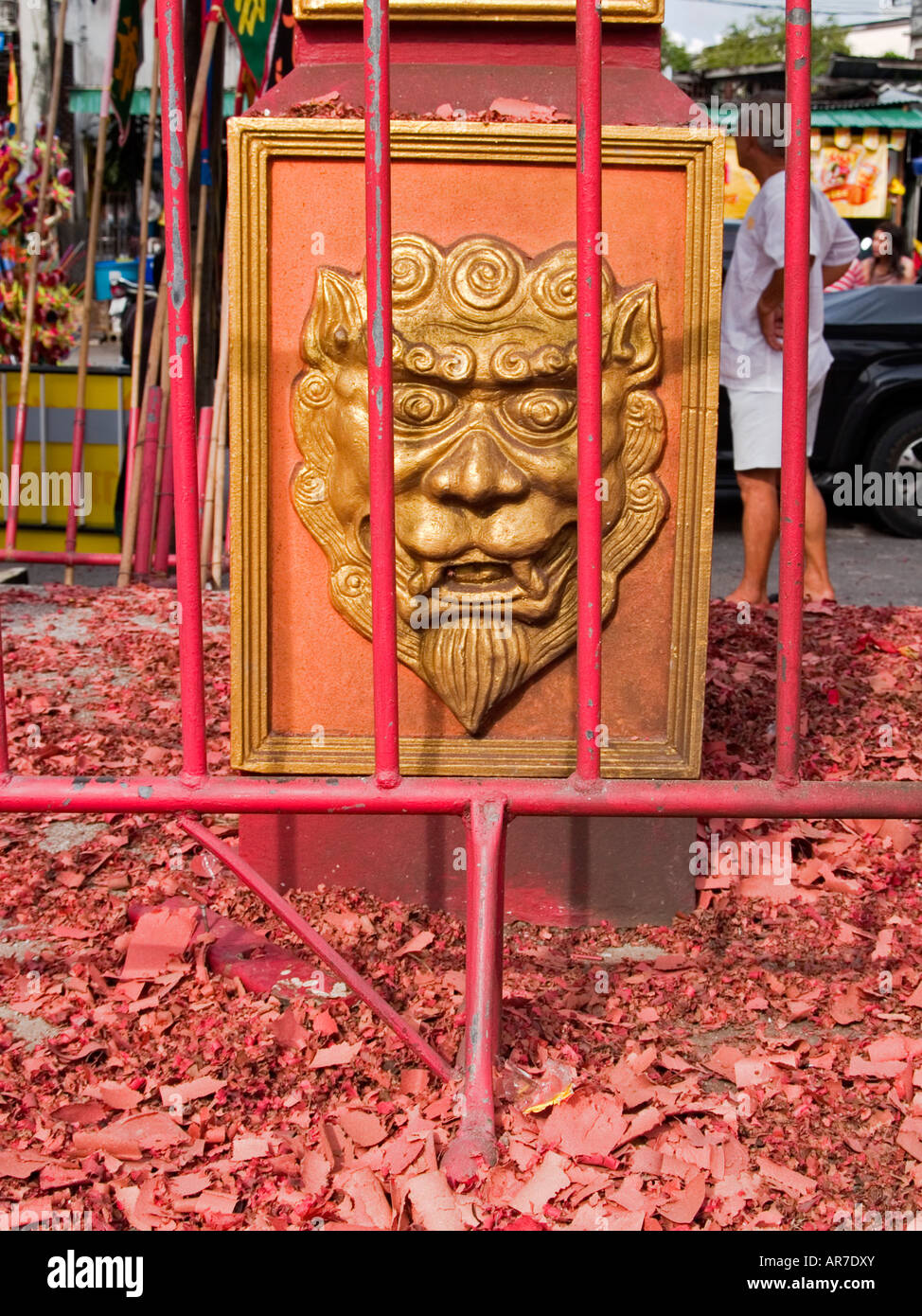 the leftovers from fireworks set off at a Chinese shrine at the bizarre ...