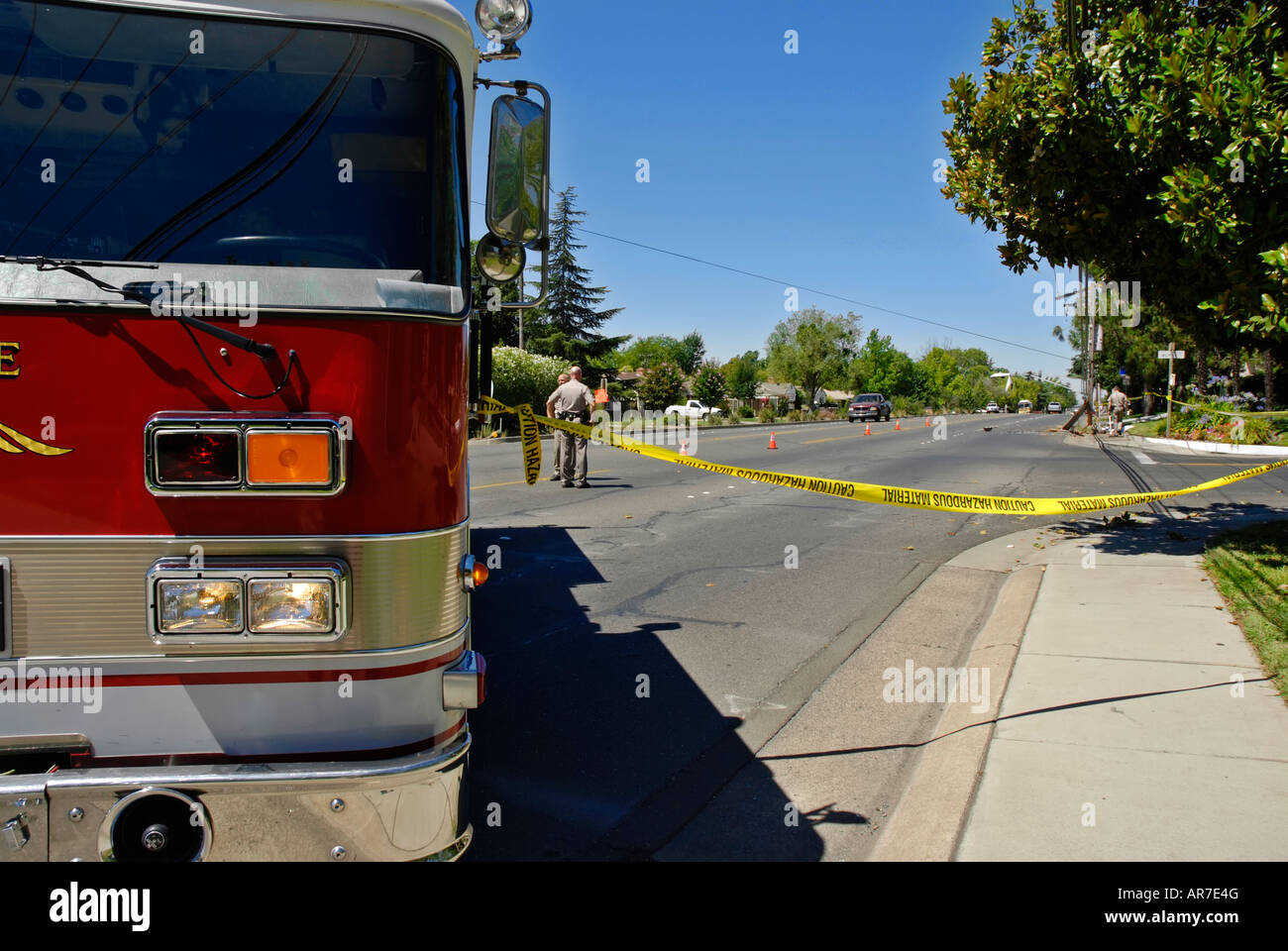 Destroyed power pole after an SUV crashed through it Stock Photo - Alamy