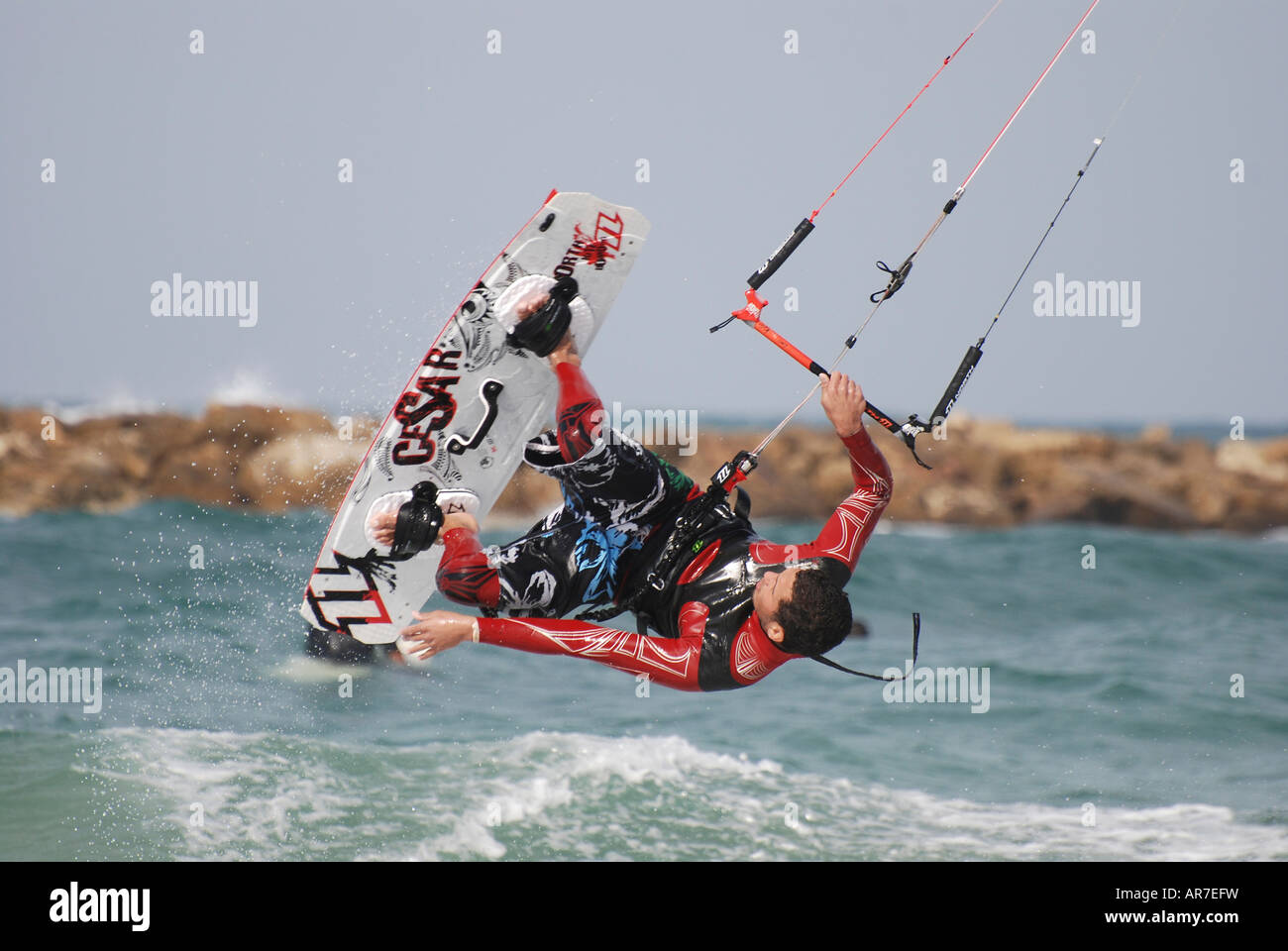 Israel Kite surfing jump in the Mediterranean sea Stock Photo - Alamy