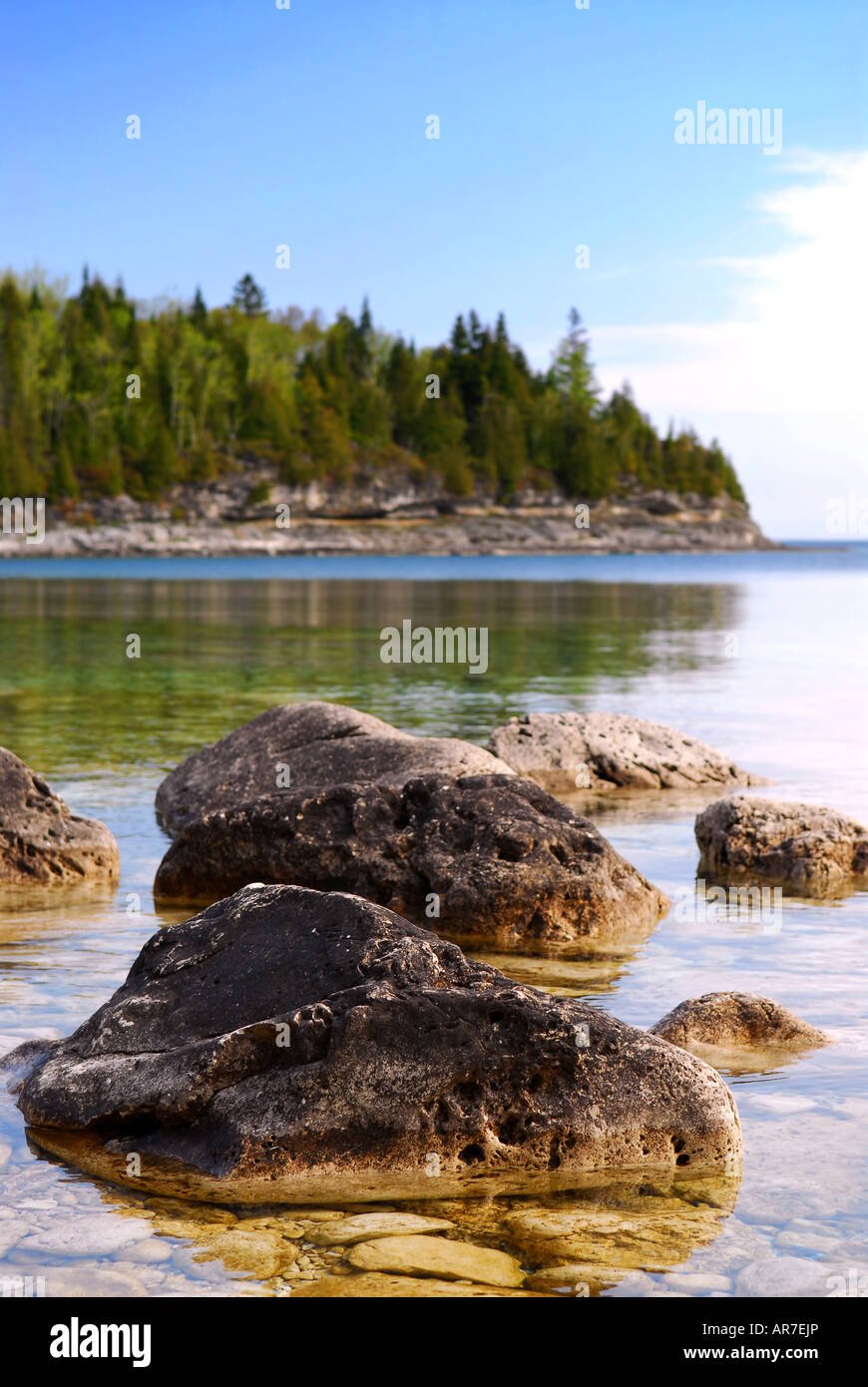 Rocks in clear water of Georgian Bay at Bruce peninsula Ontario Canada ...