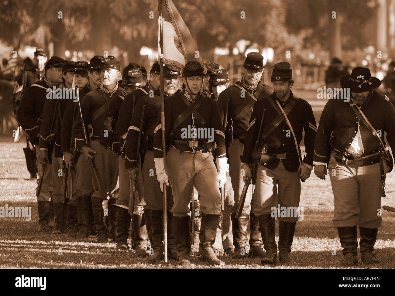 Union And Confederate Soldiers Marching
