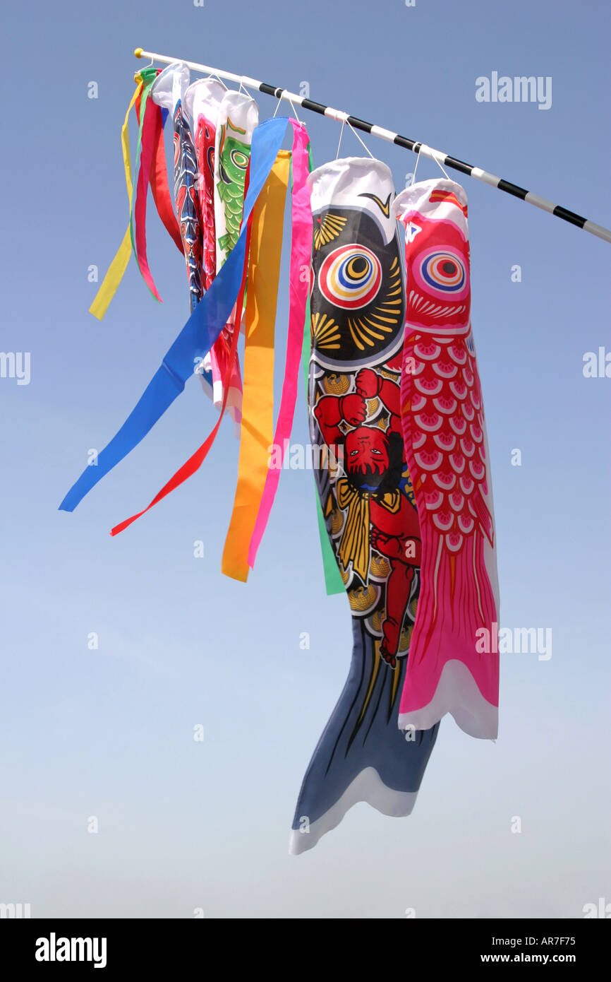 Bright colourful Japanese carp kites flying in Osaka Kansai Japan for ...