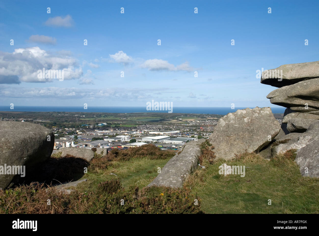 View north to the sea from Carn Brea Cornwall Stock Photo - Alamy