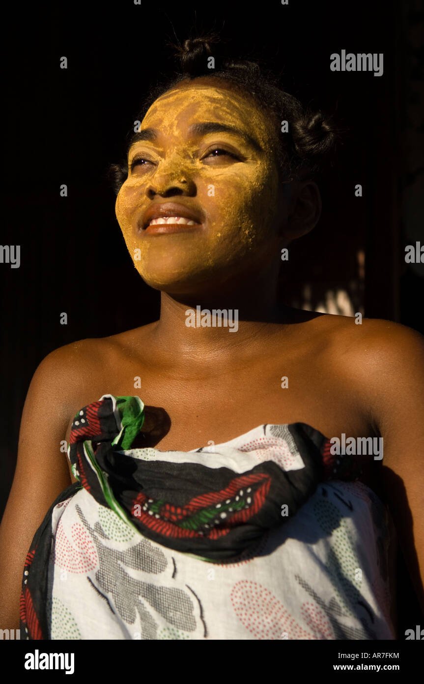 Girl with traditionally painted face from the Sakalava tribe, Nosy Be ...