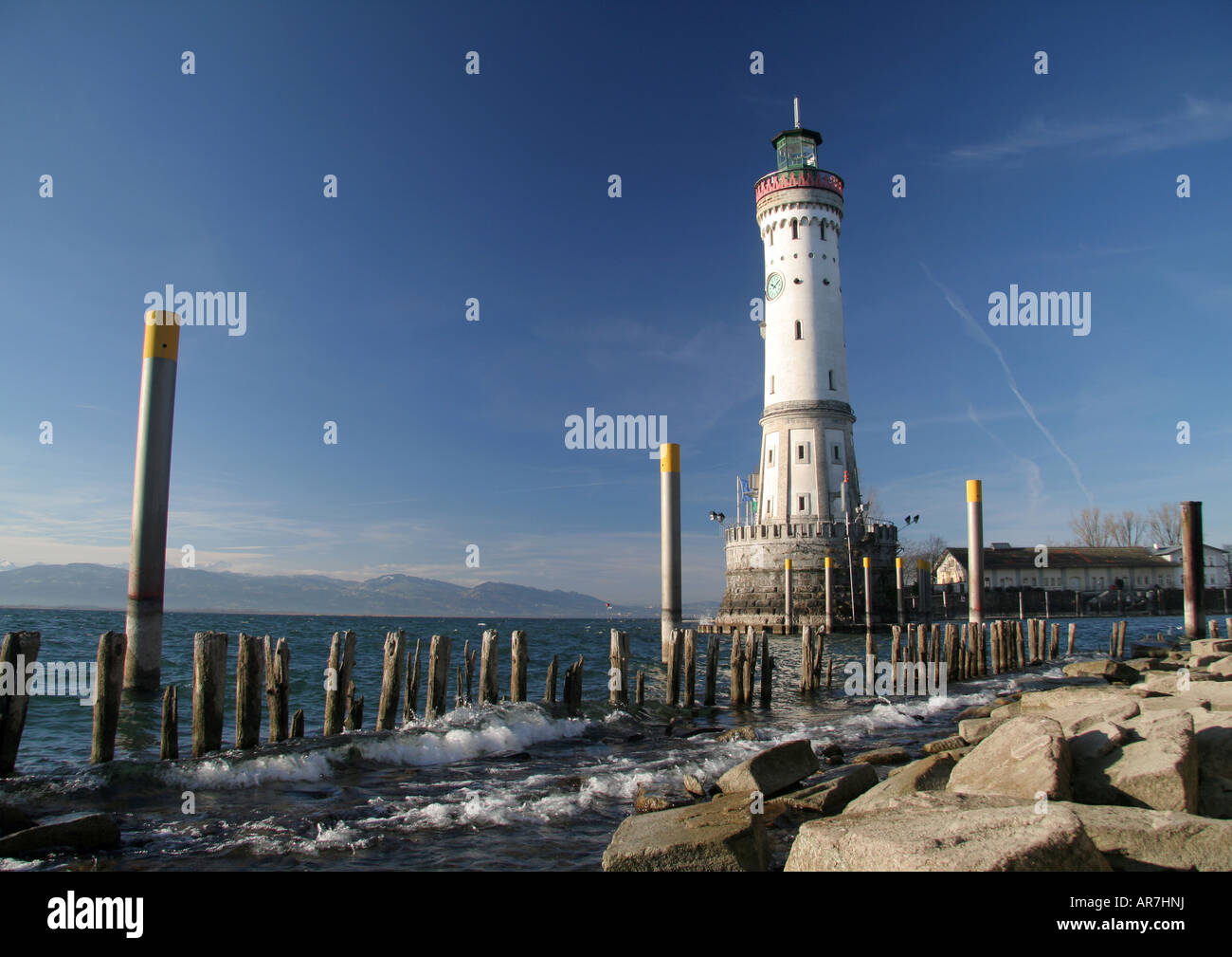 Lighthouse at the Harbour entrance at Lindau Lake Constance Stock Photo ...