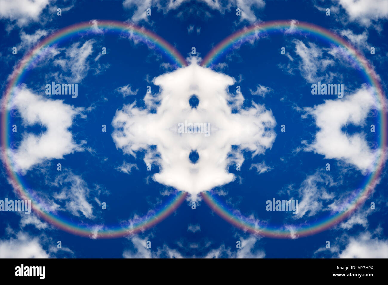 Blue sky with clouds and two circle rainbow Stock Photo - Alamy