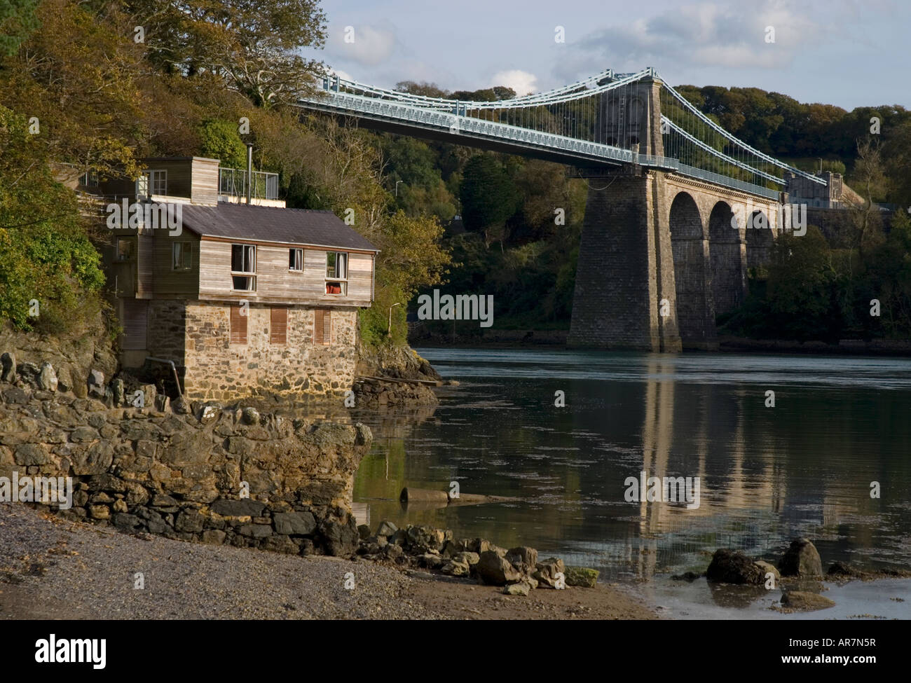 Menai Strait Suspension Bridge Anglesey Gwynedd North Wales Stock Photo ...