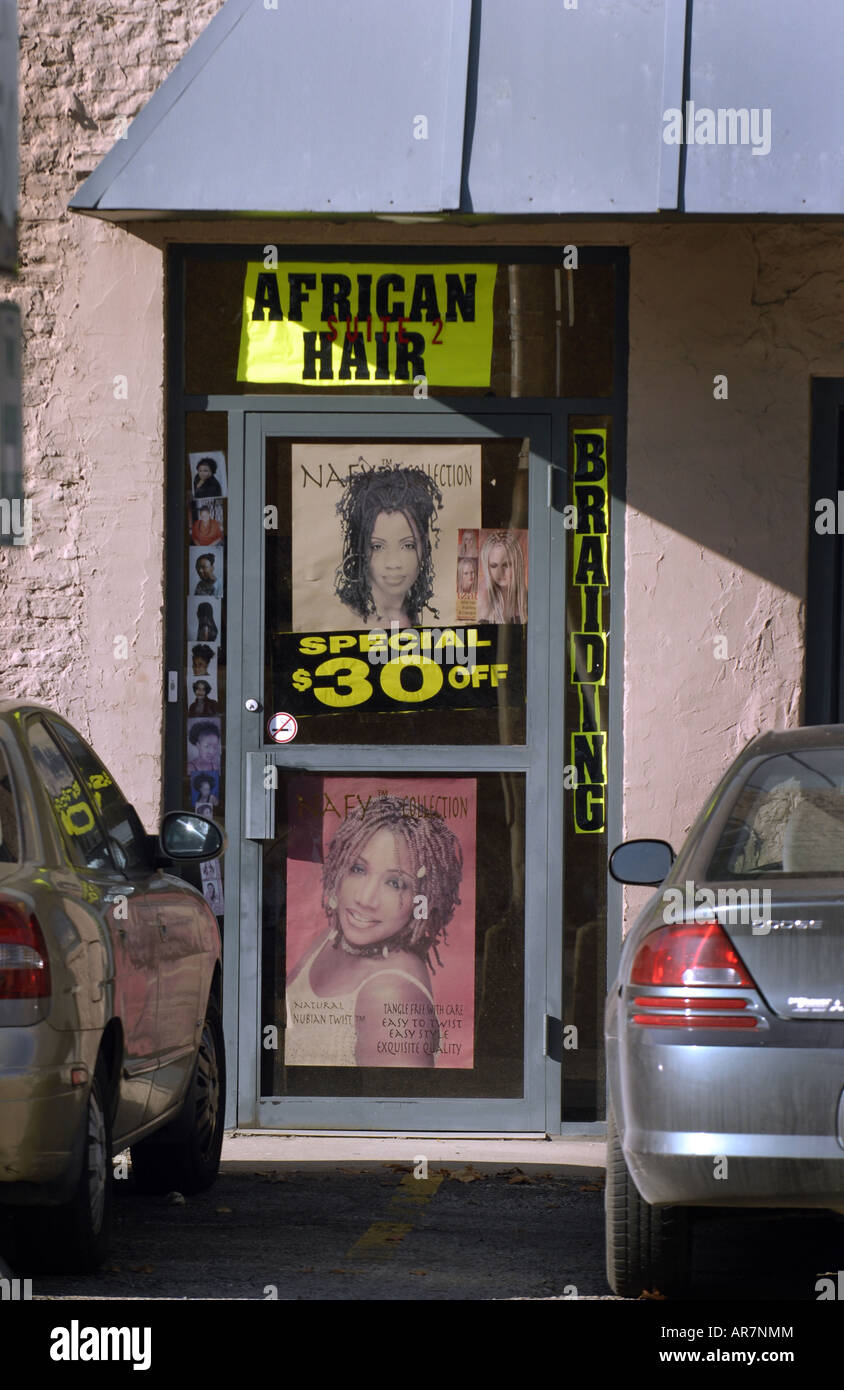 A hair salon specializing in African Hair Stock Photo - Alamy