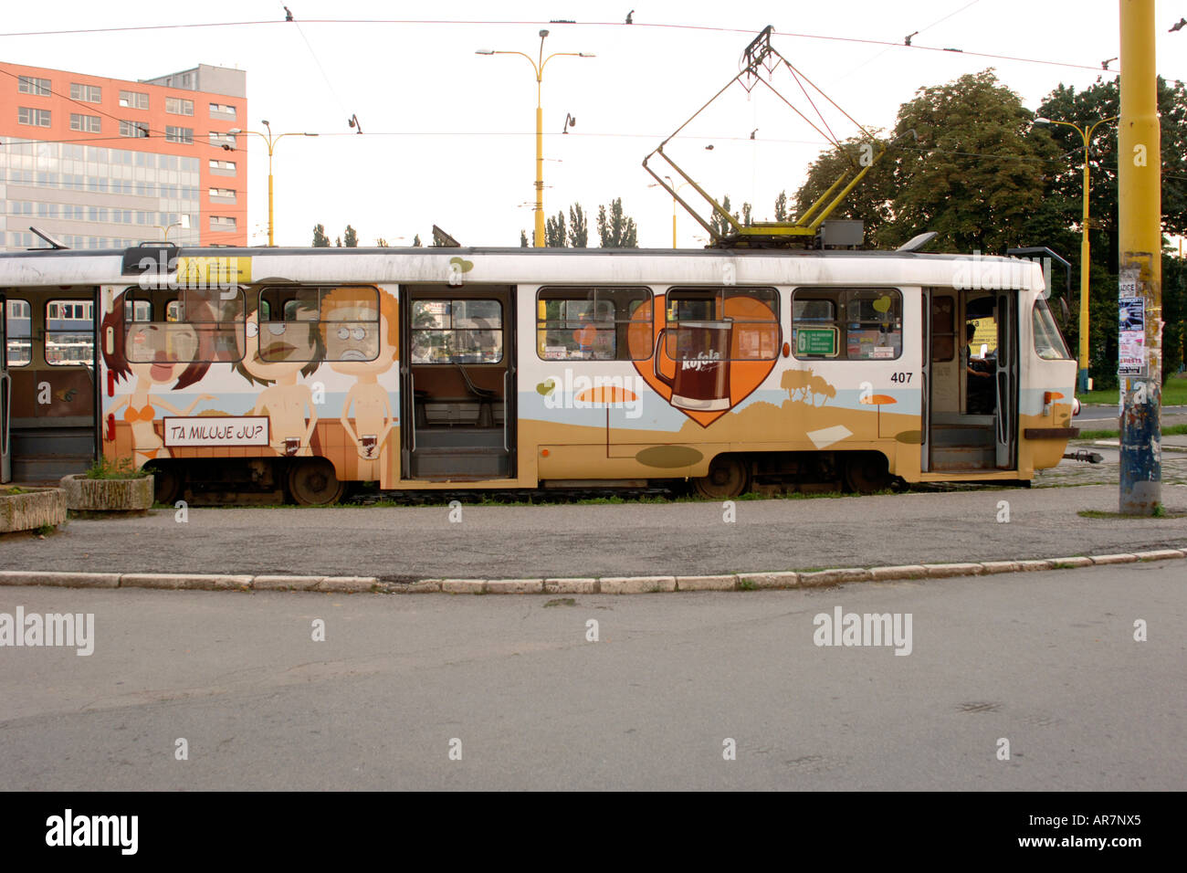 Trams outside the station in the historic town of Kosice in eastern ...