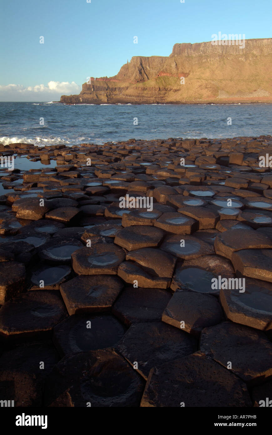 Blue sky over the hexagonal shaped basalt columns at the Giant's ...