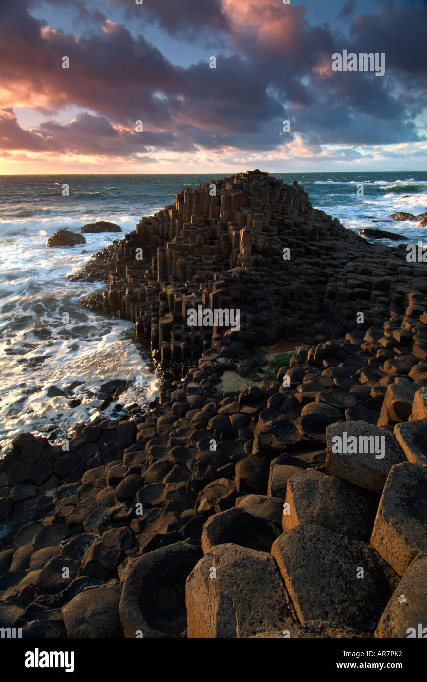 hexagonal shaped basalt columns at the Giant's Causeway County Antrim ...