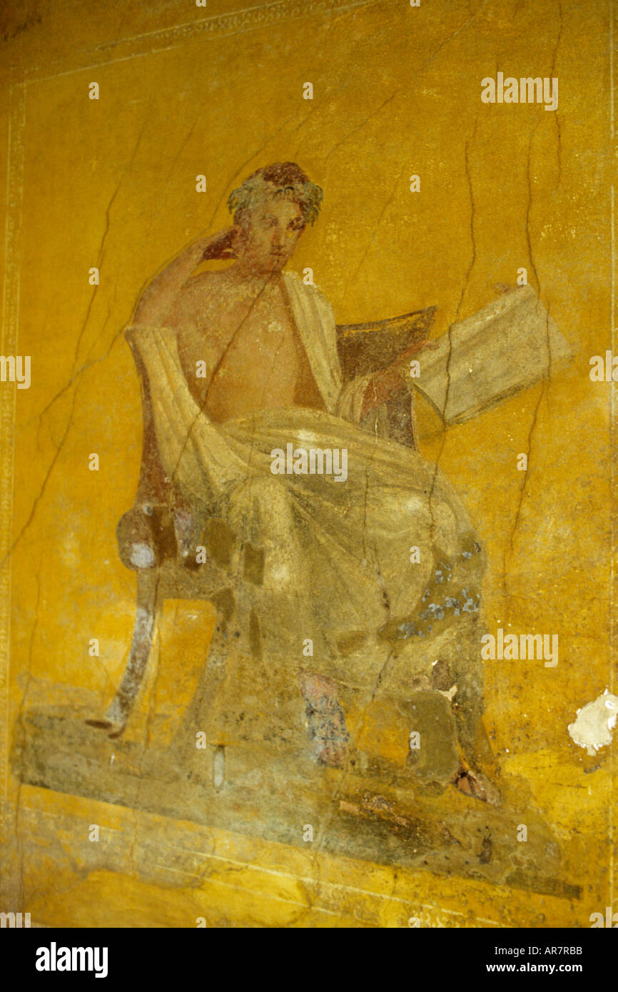 Italy, Pompeii, Naples. Wall painting in the Casa del Menandro ...