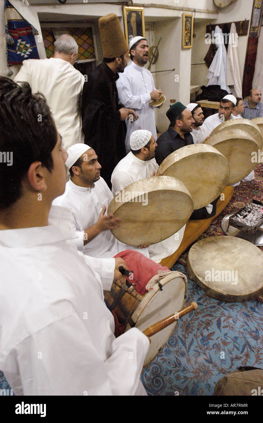 Sufi musicians playing at religious ceremony in Aleppo Syria Stock ...
