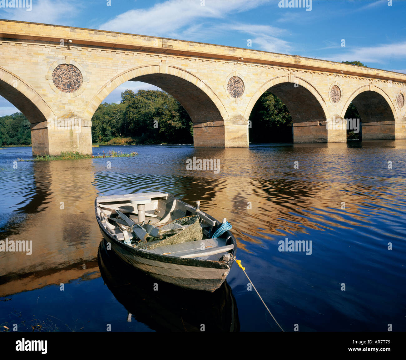 Coldstream Bridge marks the border between Scotland and England Stock ...