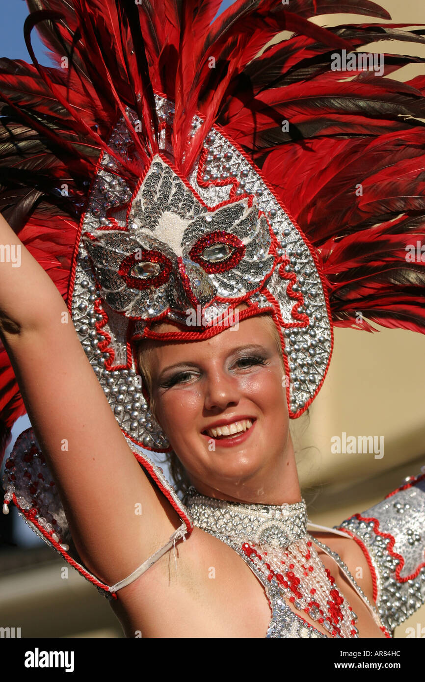 The face of a beautiful carnival queen in the yearly carnival in ...
