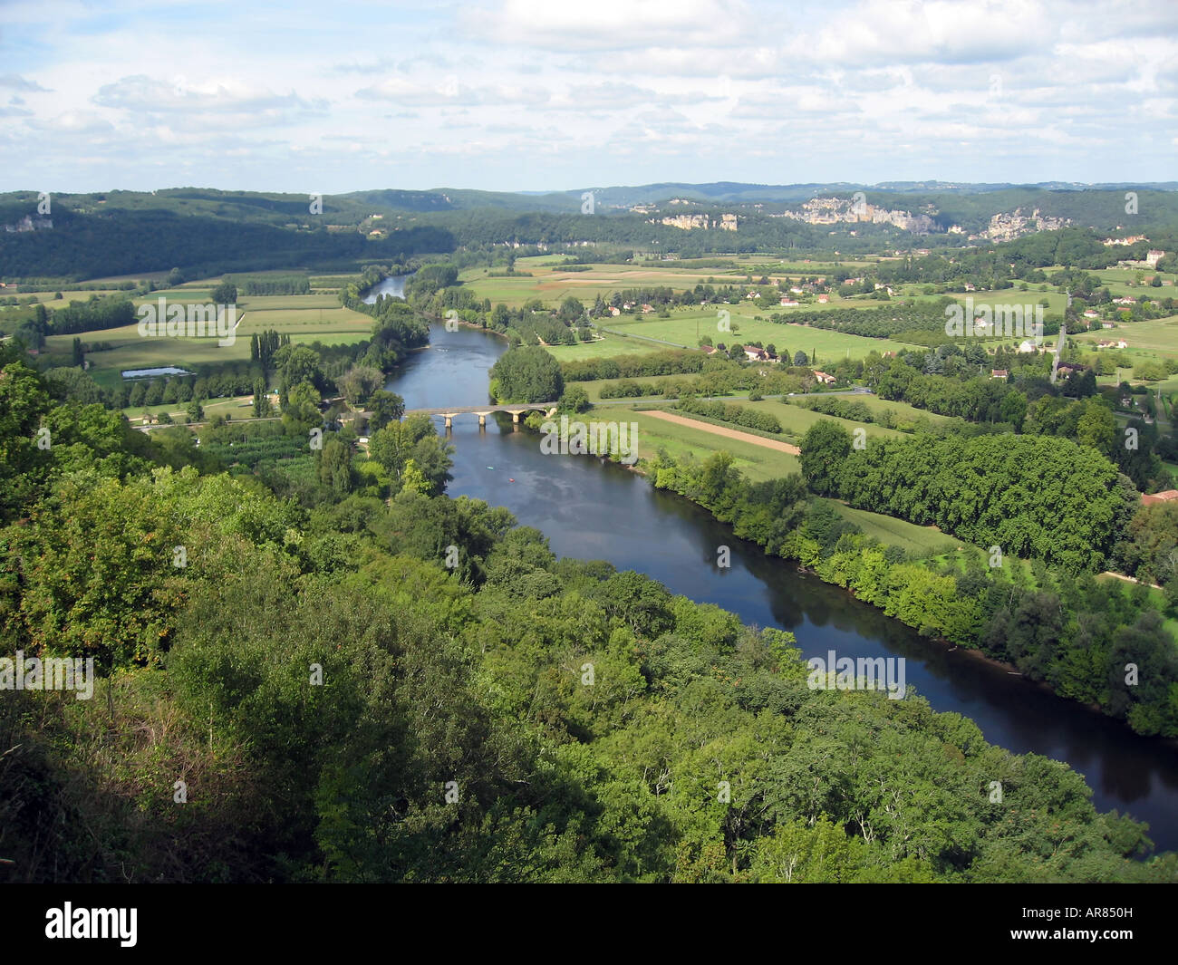 View across the dordogne river and valley France Stock Photo - Alamy